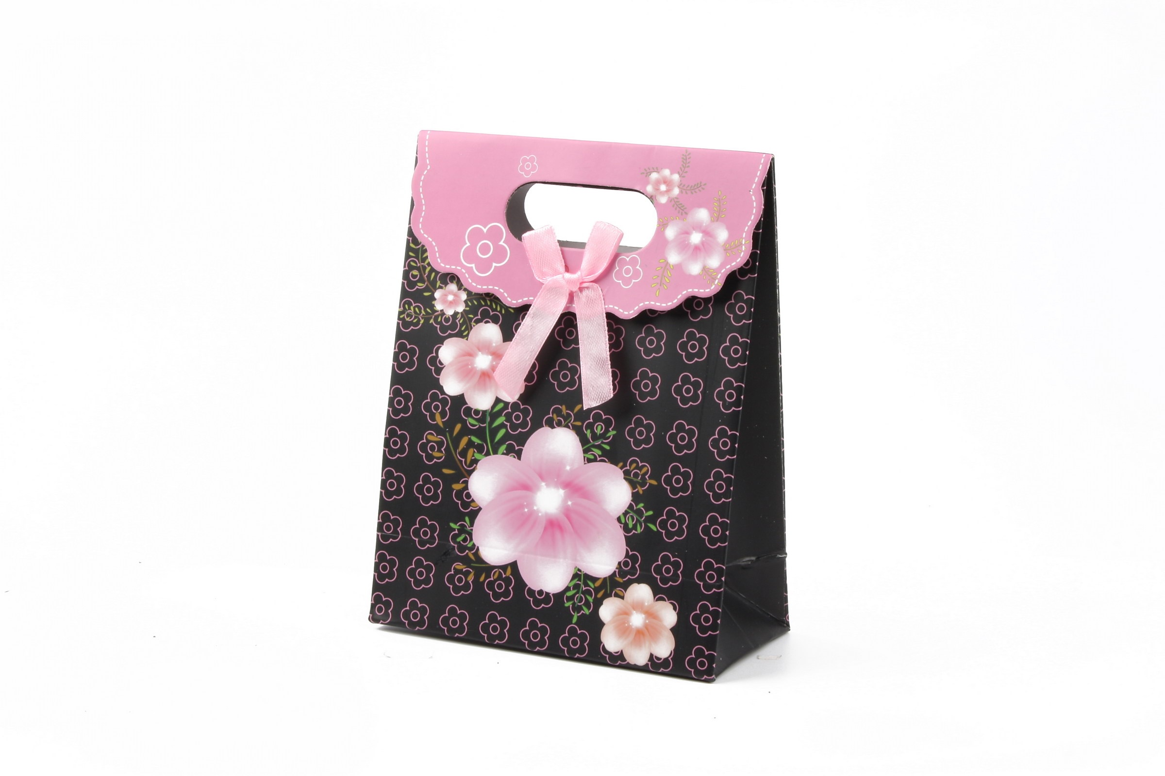 Punga cadou neagra model floral 12,5x16cm